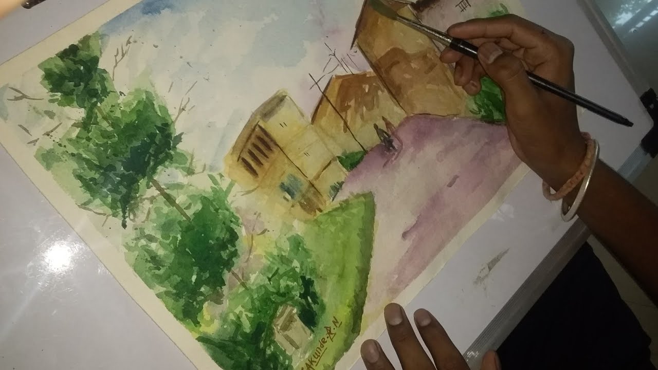 nature painting tutorial // simple nature painting for beginner - YouTube