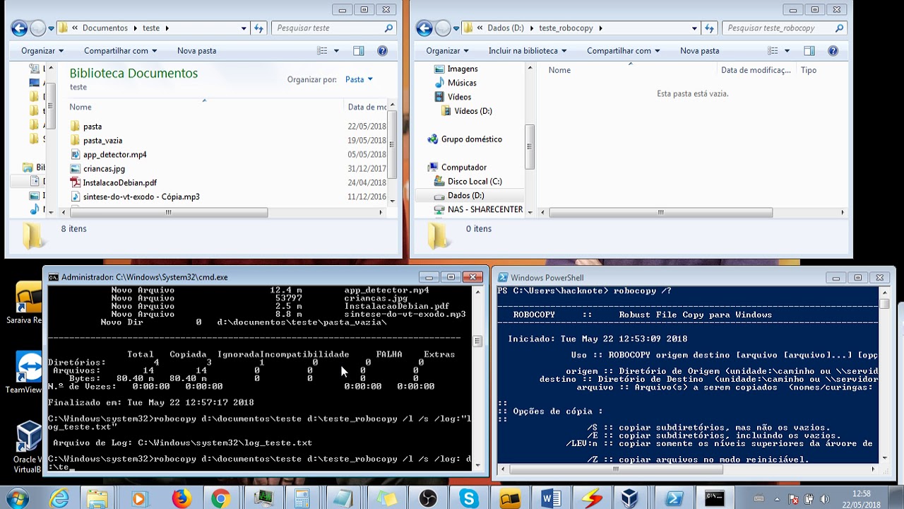 MS DOS – ROBOCOPY /L /log+ e /lev - Listando arquivos e pastas e outros parâmetros - YouTube
