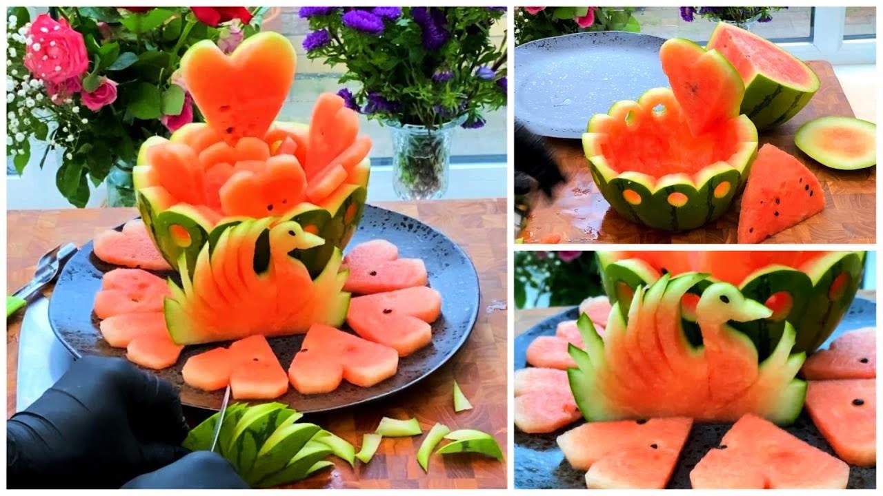 Art In Watermelon love Fruit Platter - Watermelon Swan Cutting Tricks ...