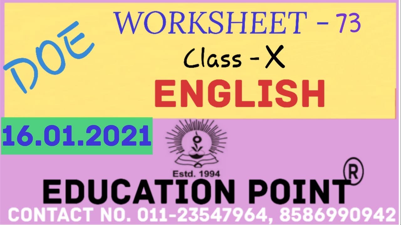Worksheet73 DOE Class10 english|| worksheet 73 english class 10|| 16-01 ...