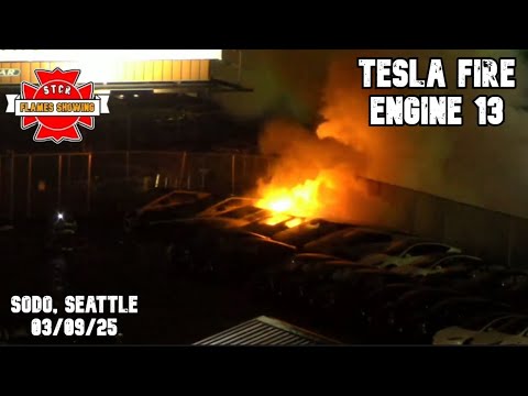 SEATTLE FIRE: Engine 13 vs a row of Tesla EVs on fire - YouTube