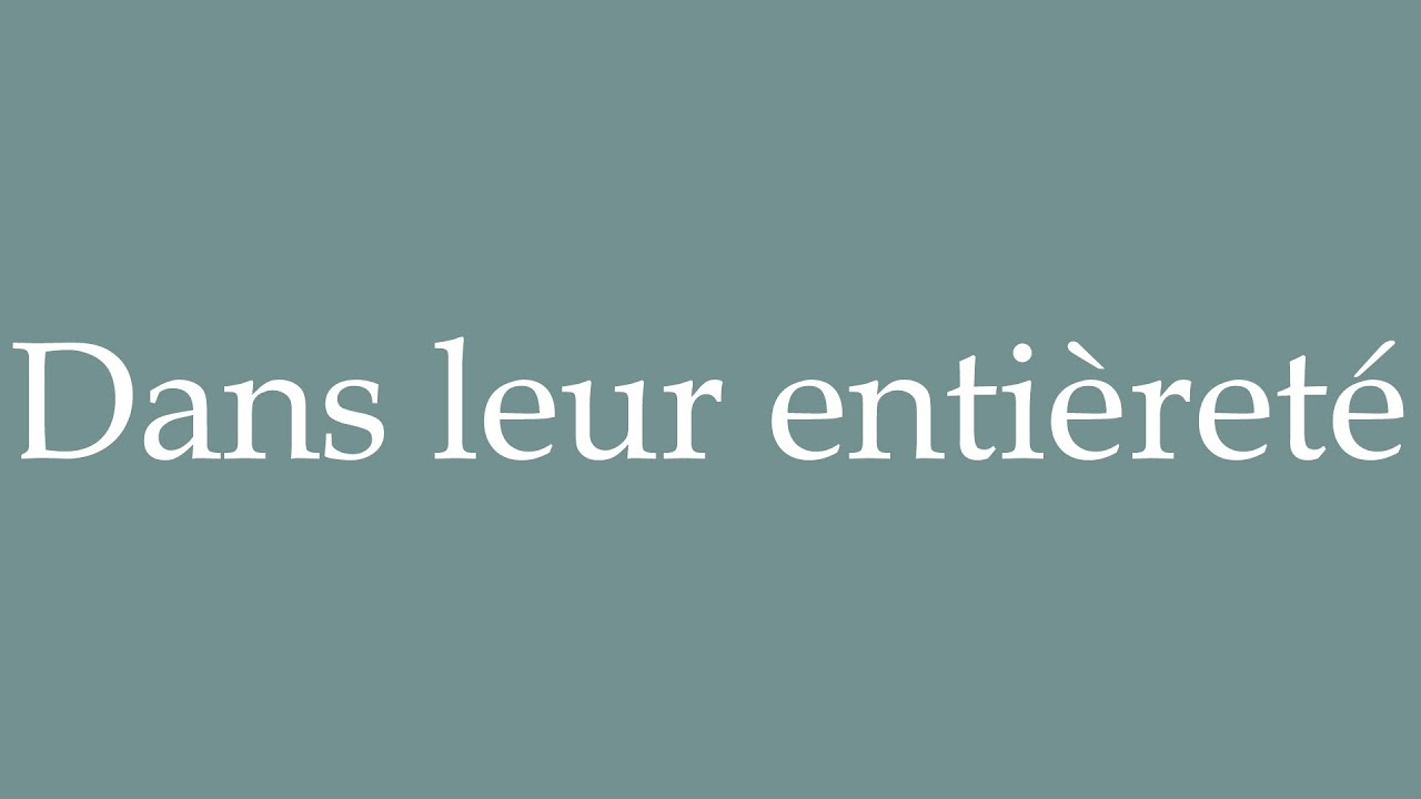 How to Pronounce ''Dans leur entièreté'' (In their entirety) Correctly ...