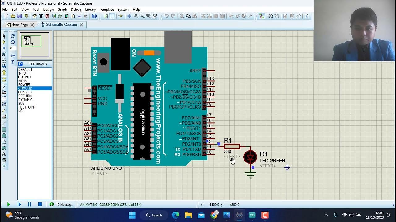 SIMULASI ARDUINO UNO DENGAN PROTEUS MENGHIDUPKAN LED - YouTube
