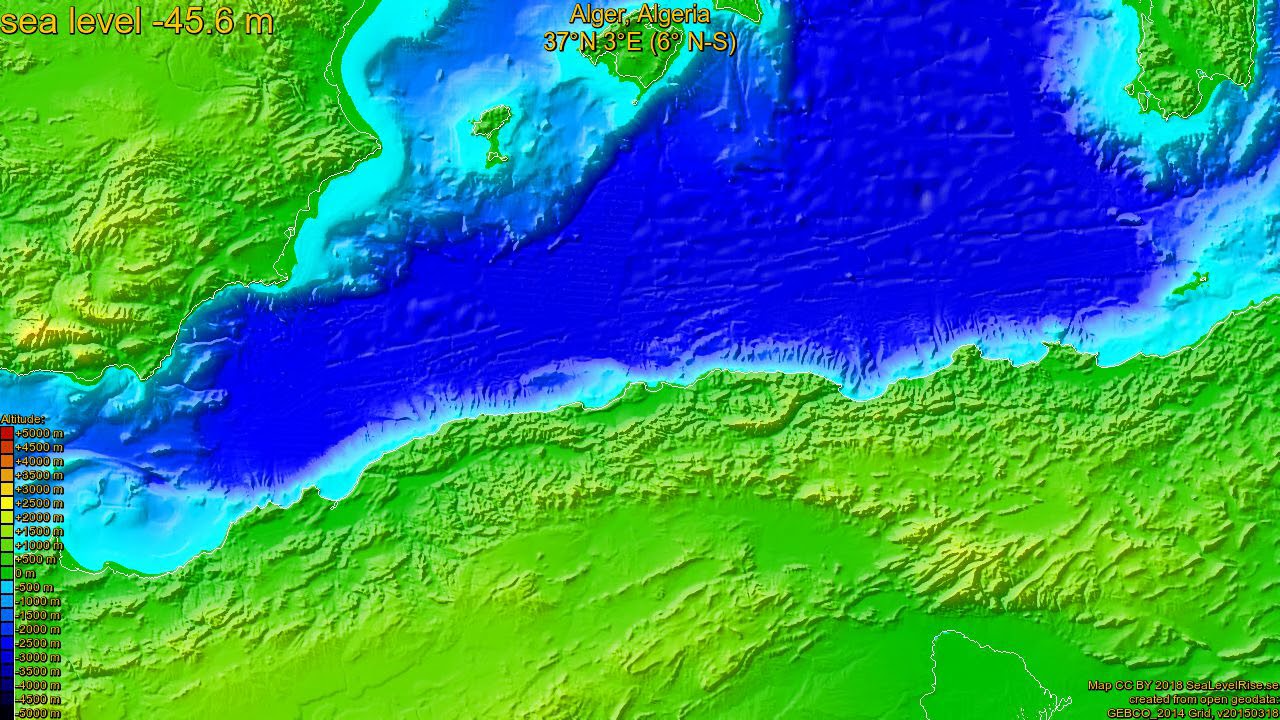 Alger, Algeria, sea level rise -135 - 65 m - YouTube