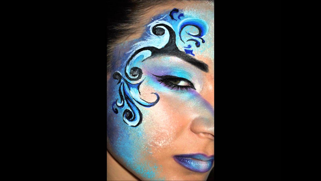 Blue fantasy face painting - YouTube
