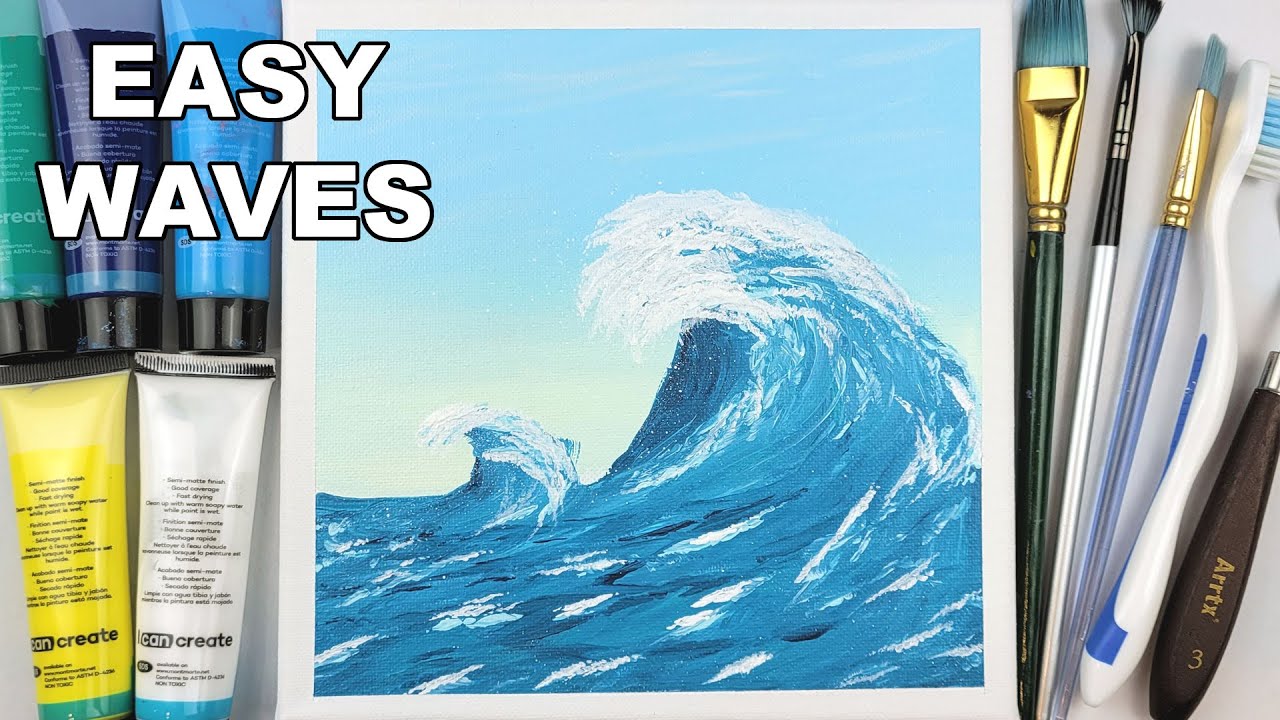 How to Paint Easy Waves in Acrylics for Beginners | Painting #23 - YouTube