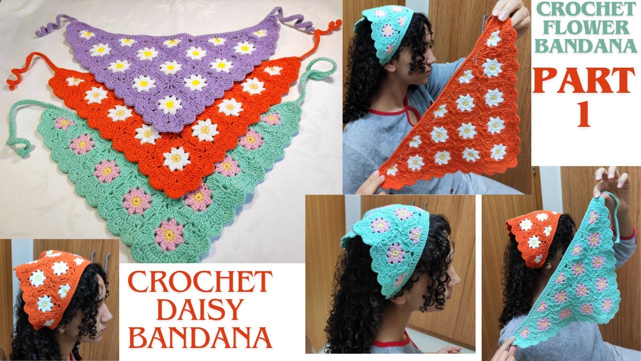 HOW TO CROCHET A TRIANGLE DAISY BANDANA EASY | CROCHET DAISY FLOWER ...