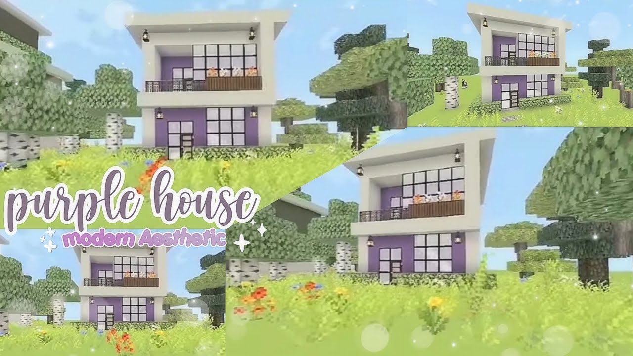 🌷 ࣪rumah purple Modern minimalis aesthetic build tutorial || Minecraft ...