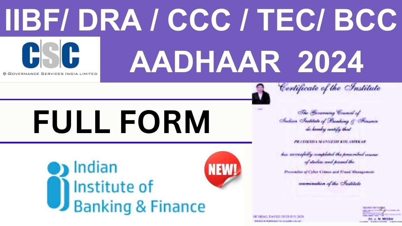 iibf/Aadhaar/ccc/tec dra Exam Question All Full Form 2024 #iibf #csc # ...