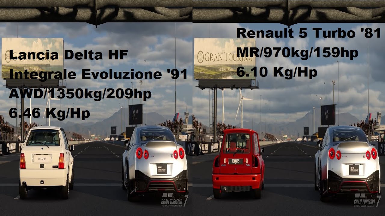 GT7 drag race: Lancia Delta HF Integrale Evoluzione '91 vs. Renault 5 ...