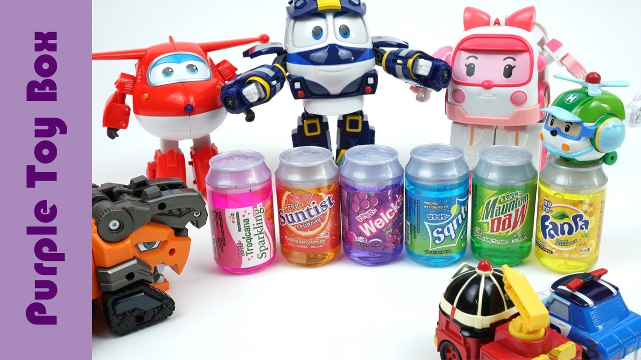 Drinking Soda Slime? Robocar Poli Amber Robot Train Super Wings toys ...