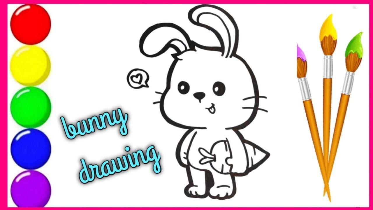How to draw cute bunny with carrot | kids drawing | rabbit drawing ...