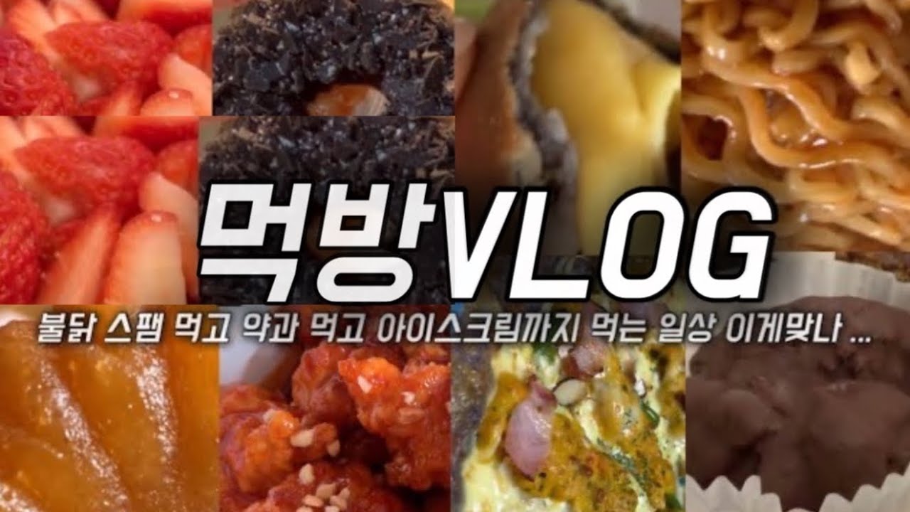 먹방 브이로그 불닭 스팸 먹고 약과 아이스크림 다이어트 디저트 먹방 빵 먹방 크리스피도넛 먹방 수제버거 치킨 소떡소떡 티라미수 초코 국밥 피자 소불고기 야끼우동 김밥 파스타