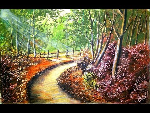 A Beautiful natural scenery drawing- Sunlight Drawing with oil pastel ...