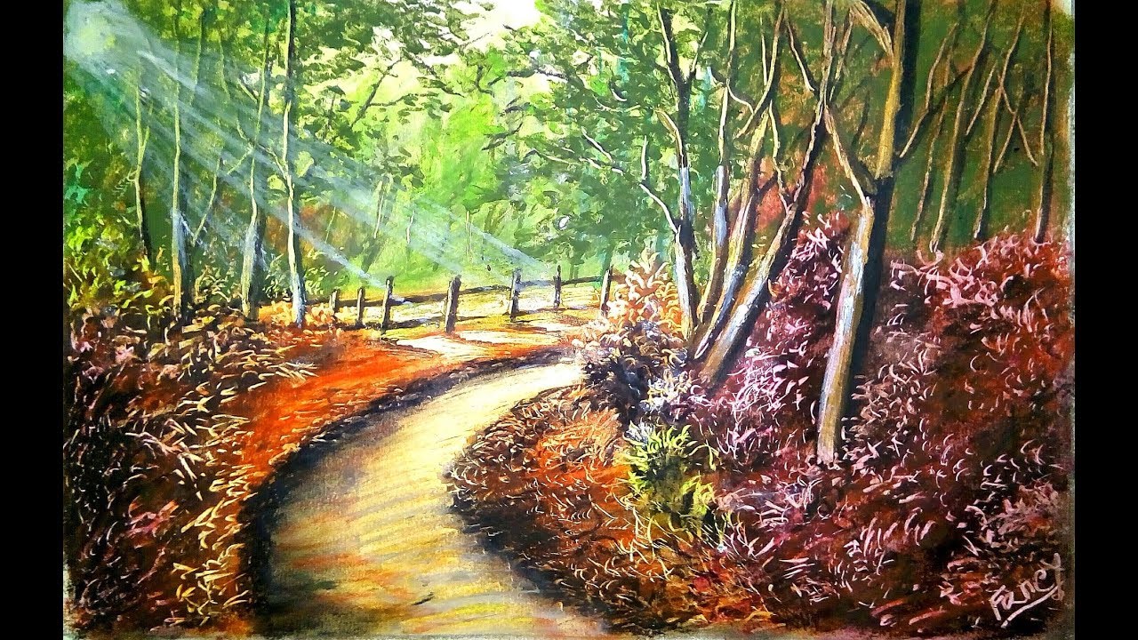 A Beautiful natural scenery drawing- Sunlight Drawing with oil pastel ...
