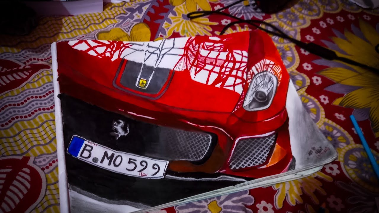 Realistic car drawing || Ferrari hyper realistic drawing || #drawing # ...
