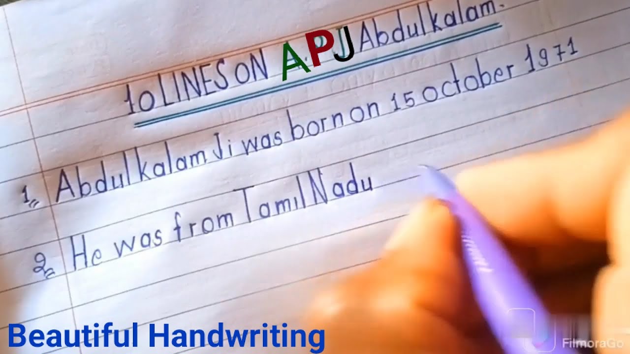 10 Line On A P J Abdul Kalam Handwriting Beautiful Clean Handwriting ...