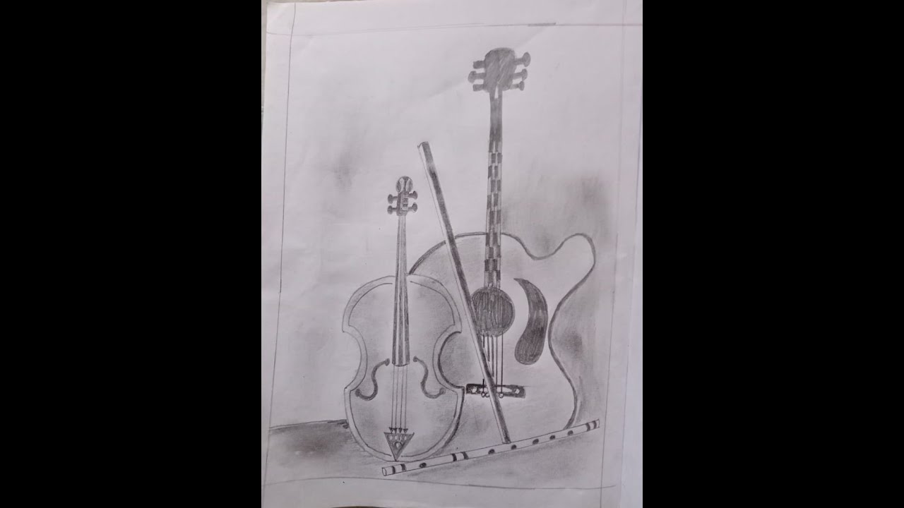 How to draw still life drawing (guitar and violin) - YouTube