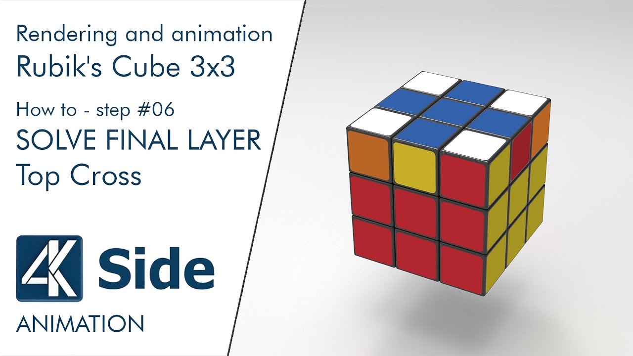 Rubik's Cube | STEP 6: SOLVE FINAL LAYER - Top Cross | 3D animated ...