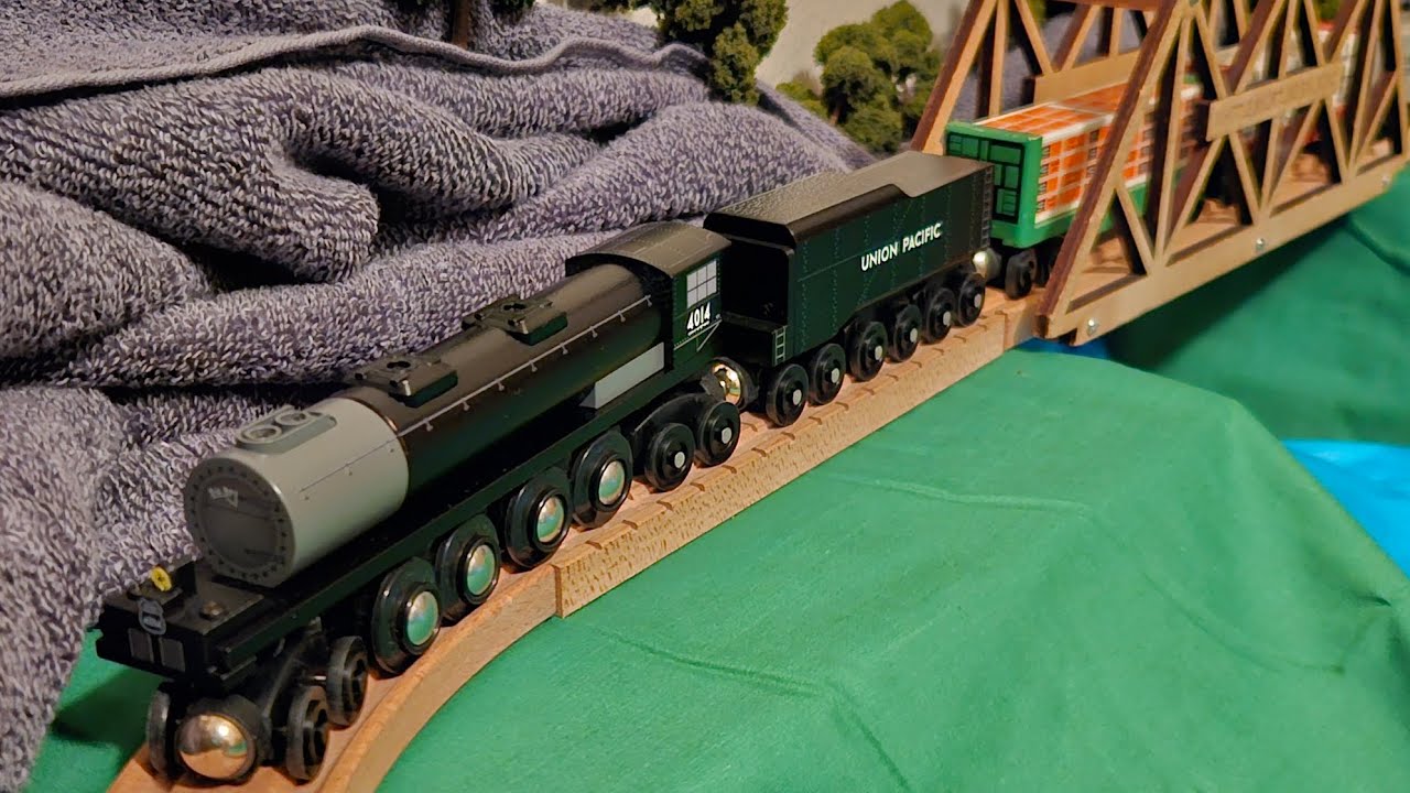 Wooden Union Pacific Bigboy 4014 pulling a long 8 car train with a ...