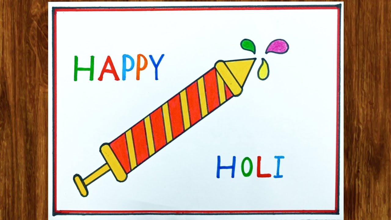 How To Draw Holi Pichkaari Easy || Draw Holi Pichkaari Step By Step ...
