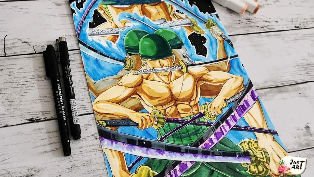 Speed Drawing Roronoa Zoro from One Piece (Marker Coloring) | Just Art ...