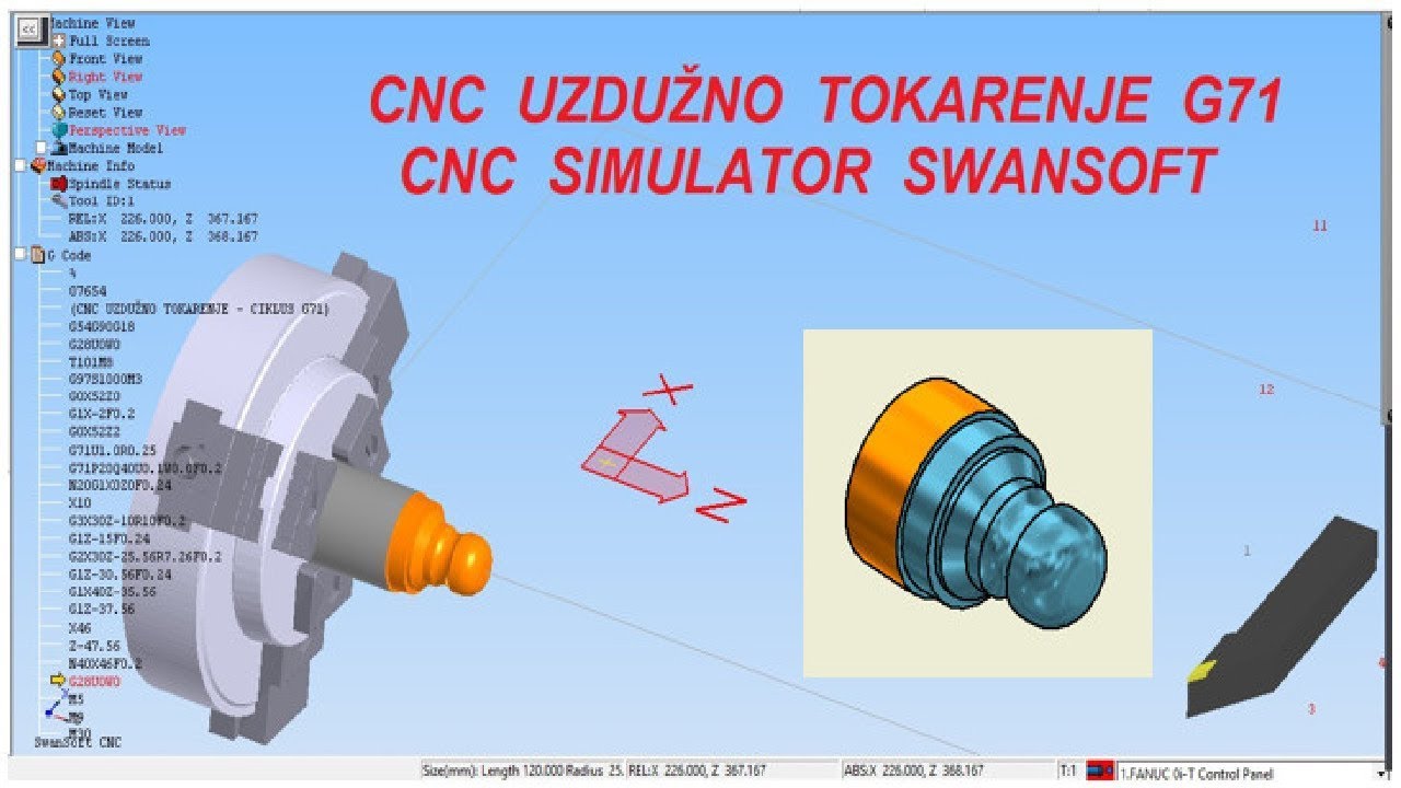 CNC UZDUŽNO TOKARENJE G71 - CNC SIMULATOR SWANSOFT (FANUC OiT) - YouTube