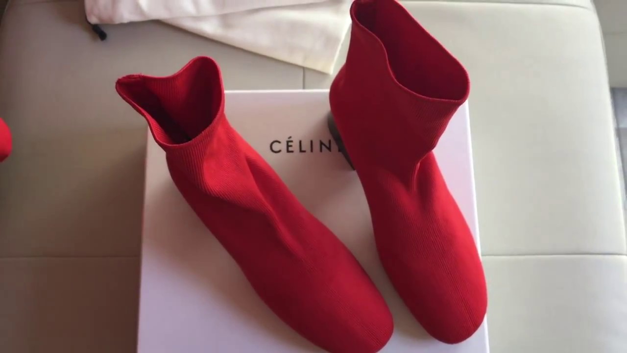 Céline Ballerina Sock Ankle Boot Red Knit Unboxing - YouTube