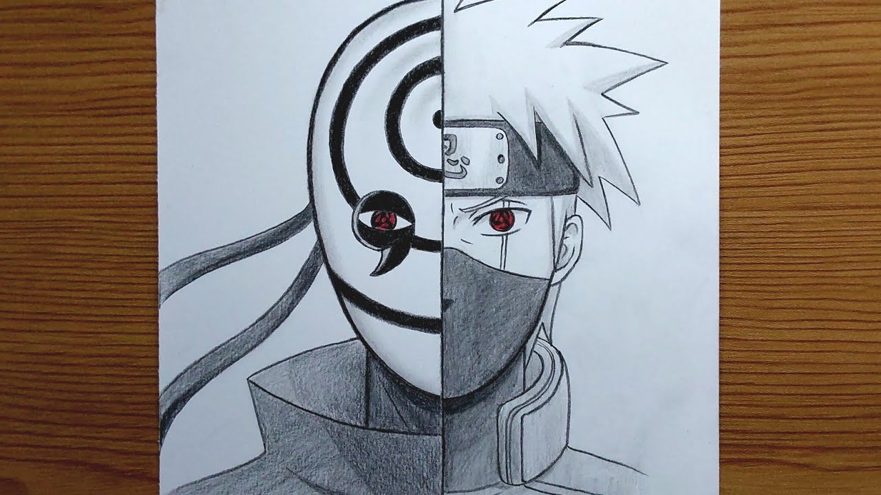 How To Draw Kakashi x Masked Obito Split Face || Pencil Sketch Tutorial ...