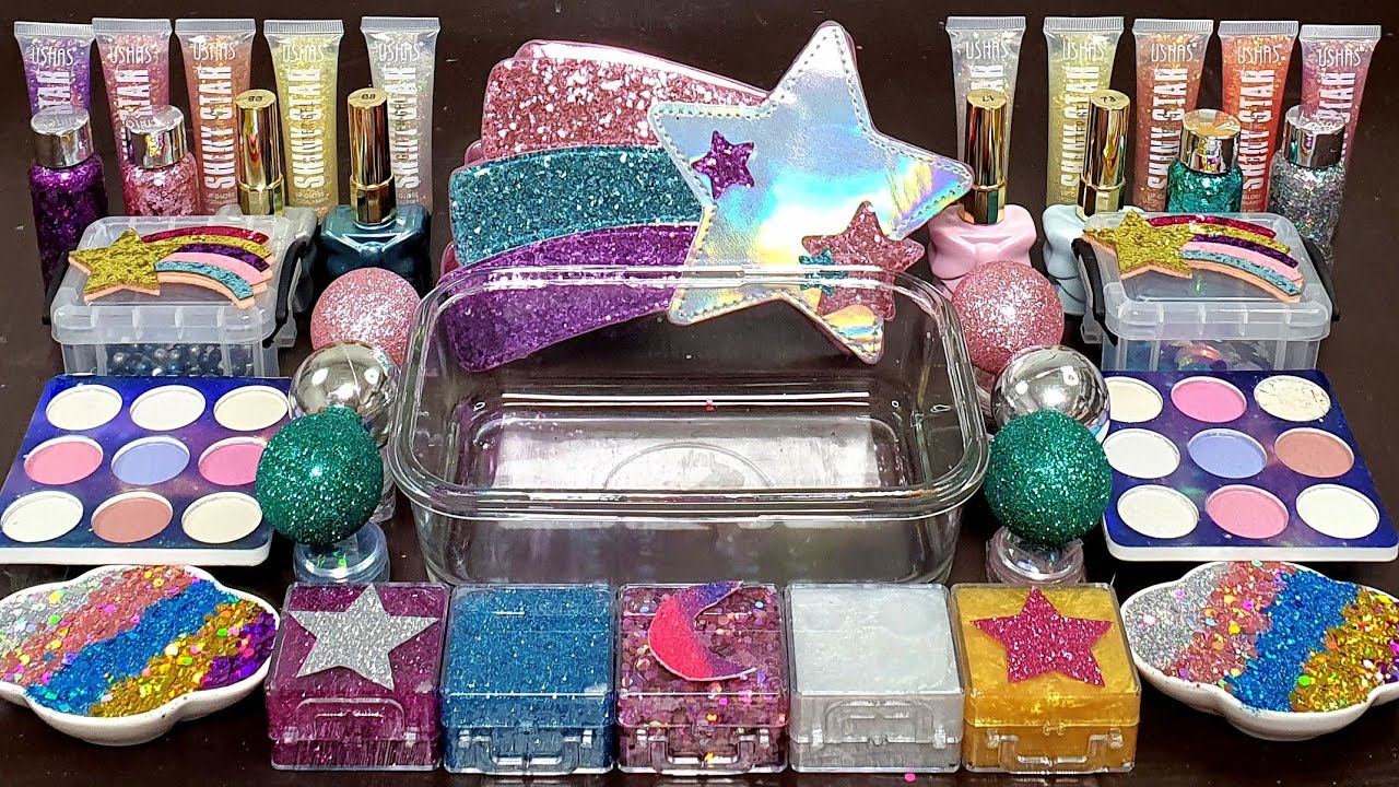 Shooting Star Slime Mixing Makeup,Parts, Glitter Into Slime! Satisfying ...