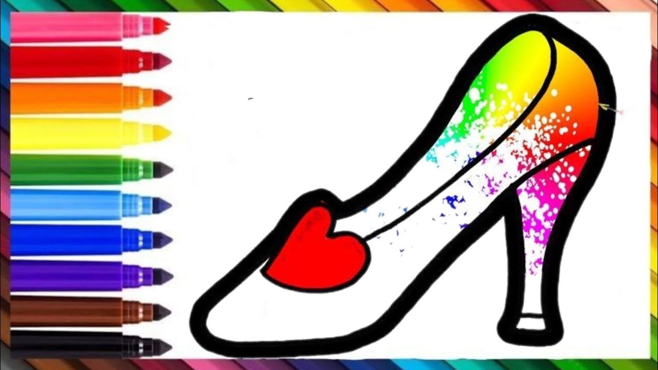 How to draw a Princess Shoe for kids/Drawing Painting Coloring A Shoe ...