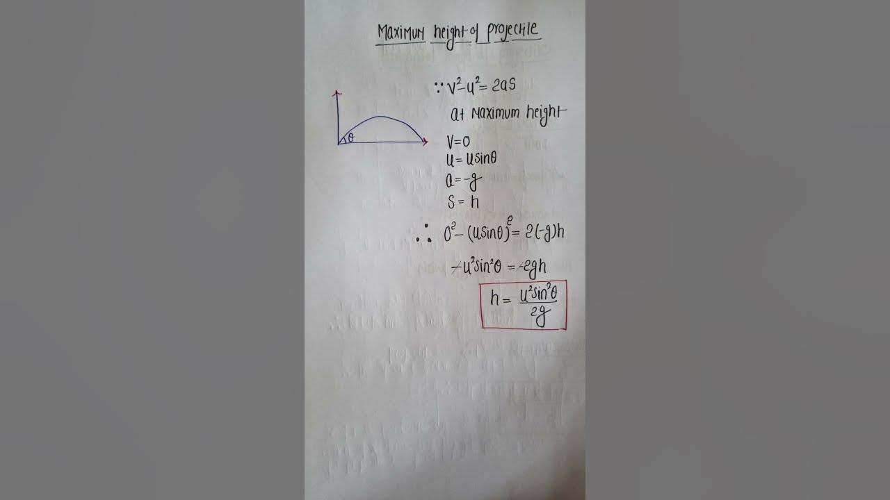 derivation of maximum height of a projectile / class 11/ cbse / state board - YouTube
