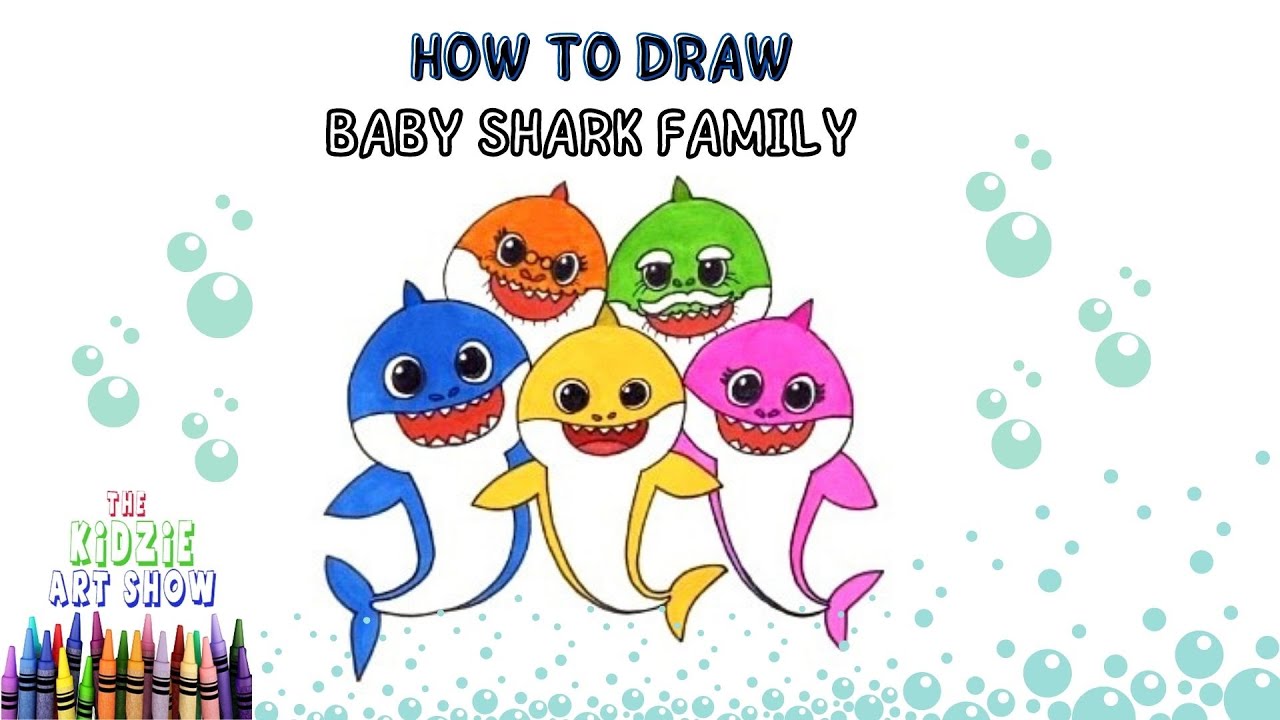 How to draw Baby Shark Family step by step easy. Draw baby shark family ...