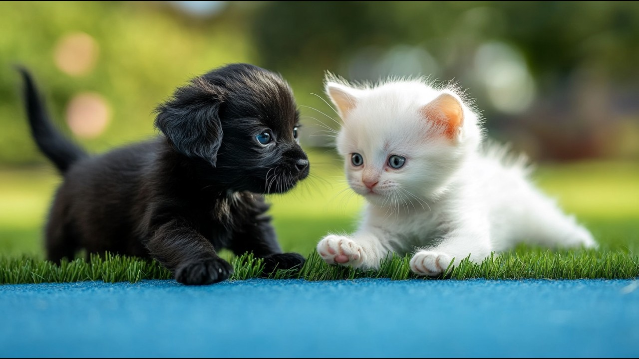 Cute Fluffy Kitten And Puppy Kissing And Chasing! - YouTube