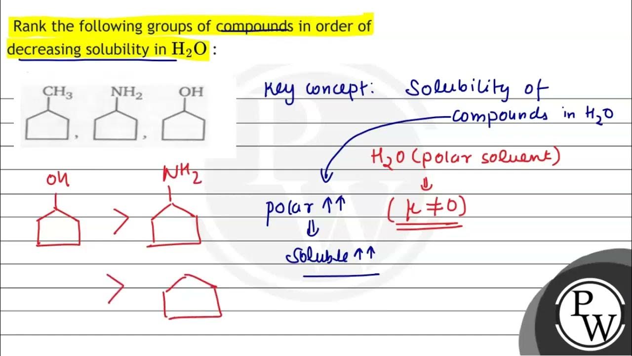Rank the following groups of compounds in order of decreasing solubility in \( \mathrm{H}_{2} \m ...