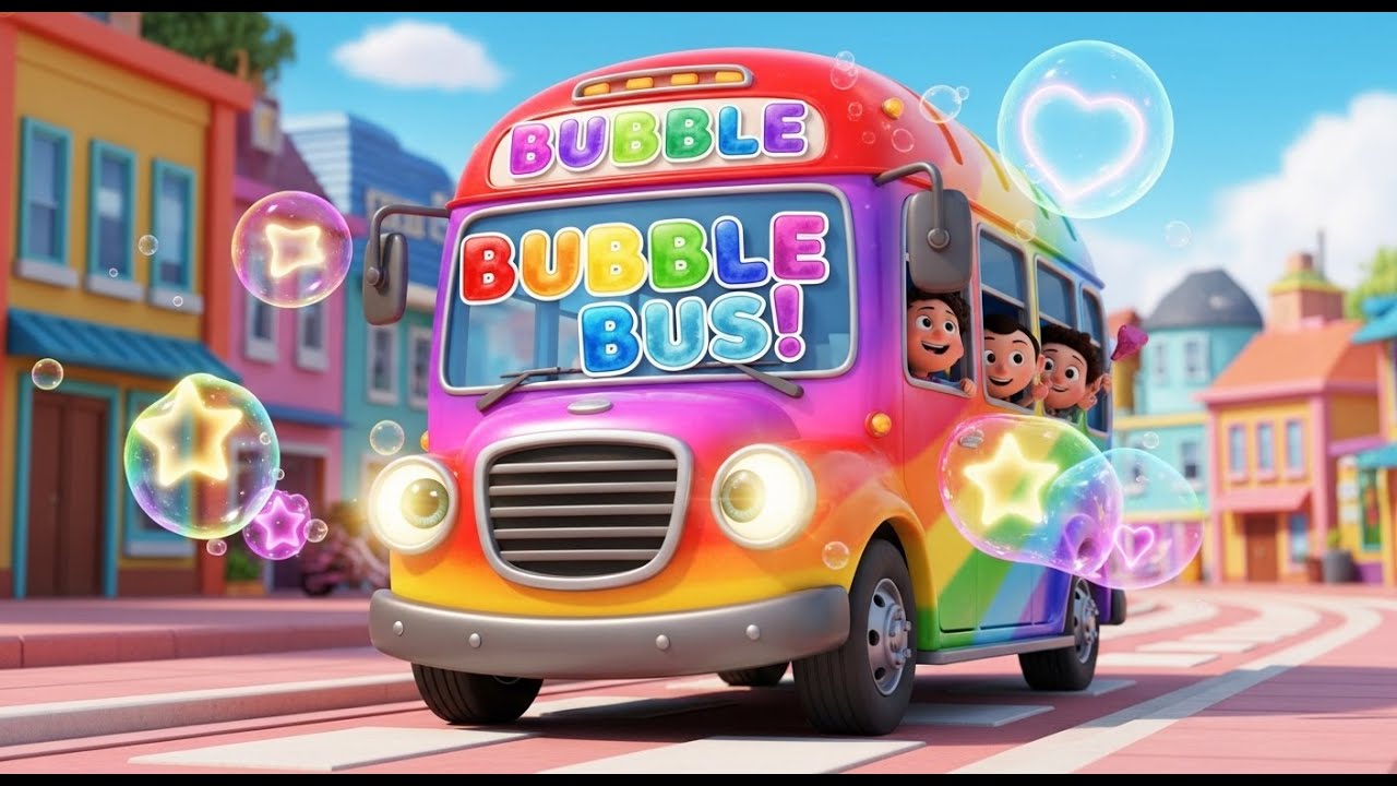 Rainbow Bubble Bus Drives Through Town 🚌🫧 | Learn Colors for Kids | Fun ...
