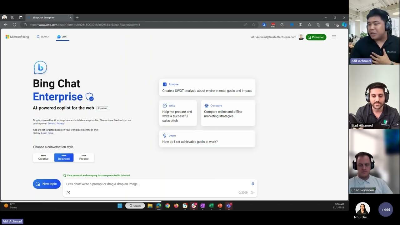 Bing Chat Enterprise Walkthrough - YouTube