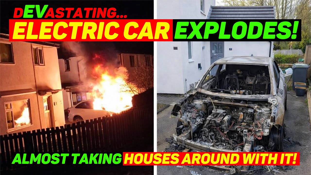 ELECTRIC CAR EXPLODES and BURSTS INTO FLAMES on DRIVEWAY leaving ...