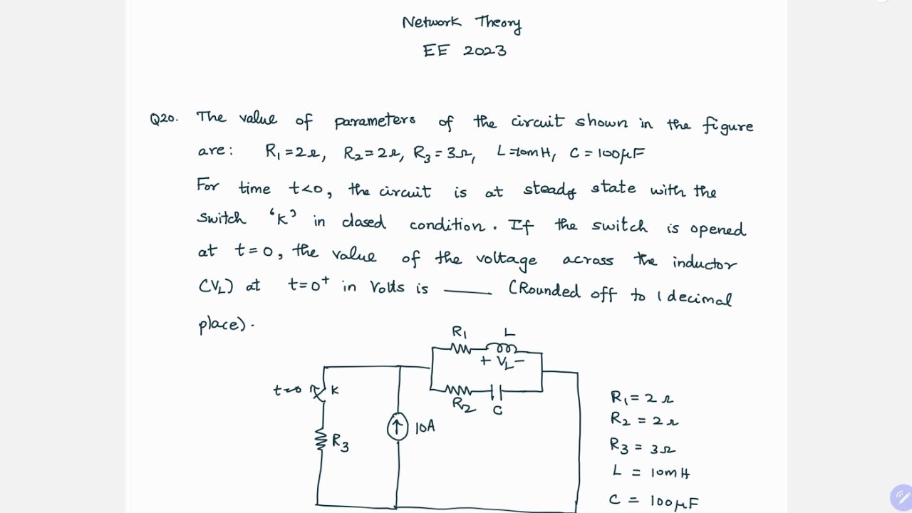 Network Theory GATE PYQ | Question 20 | Ram Balaji S - YouTube