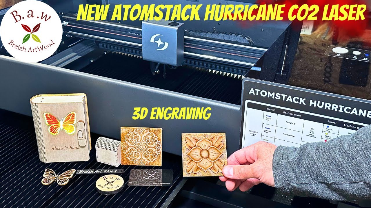 NEW ATOMSTACK HURRICANE 55W CO2 Laser cutter CLASS 1 - 3D engraving👍 ...