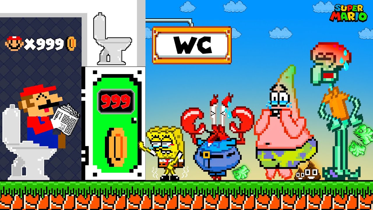 Toillet Prank: Mario Troll All Team SpongeBob Characters Waiting For ...