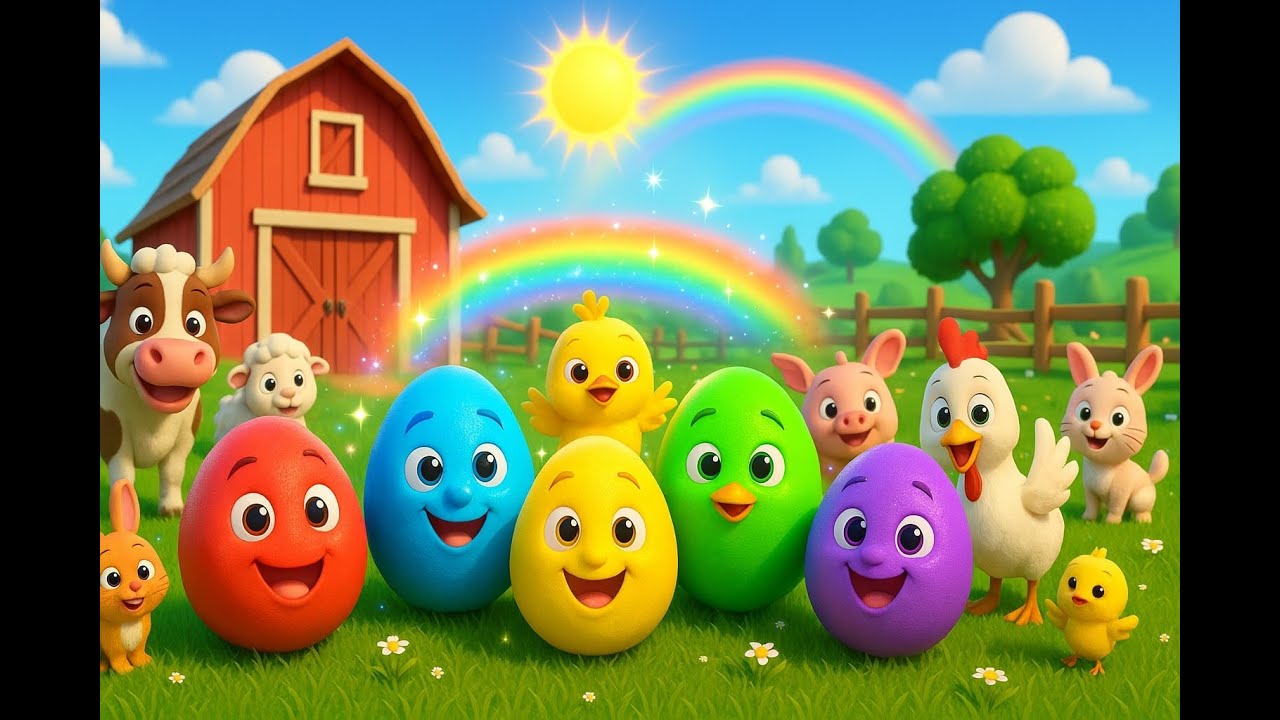 Colorful Eggs on the Farm Learning Colors Song @byebyerhymes Nursery ...