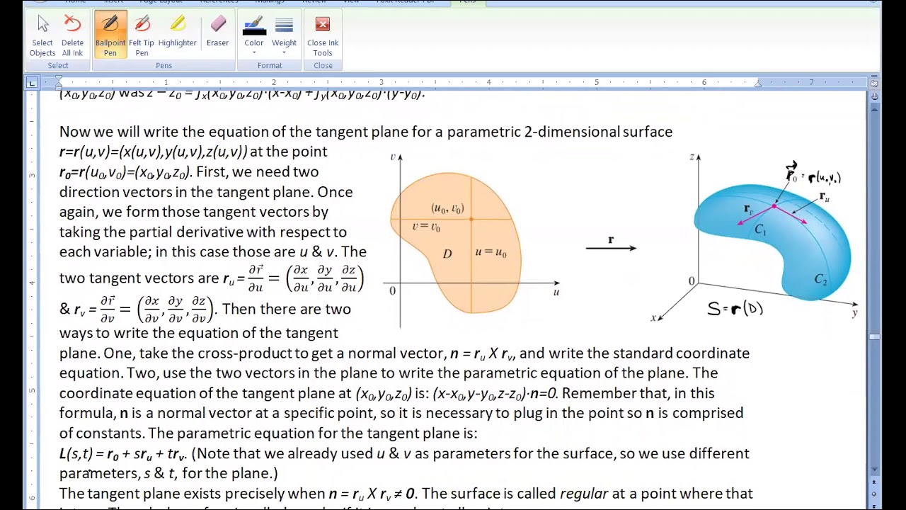 Calculus 3 - Tangent Plane of a Parametric Surface - YouTube