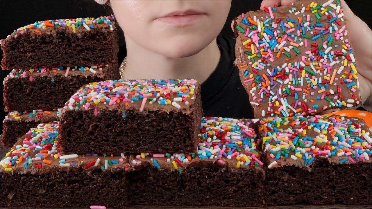 ASMR Frosted Chocolate Brownie Cake with Rainbow Sprinkles Dessert ...