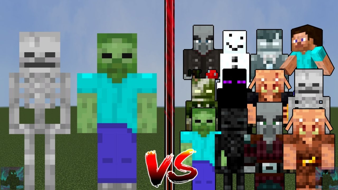 Zombie + Skeleton vs every mob, all mobs, Herobrine | Minecraft PE Mob ...