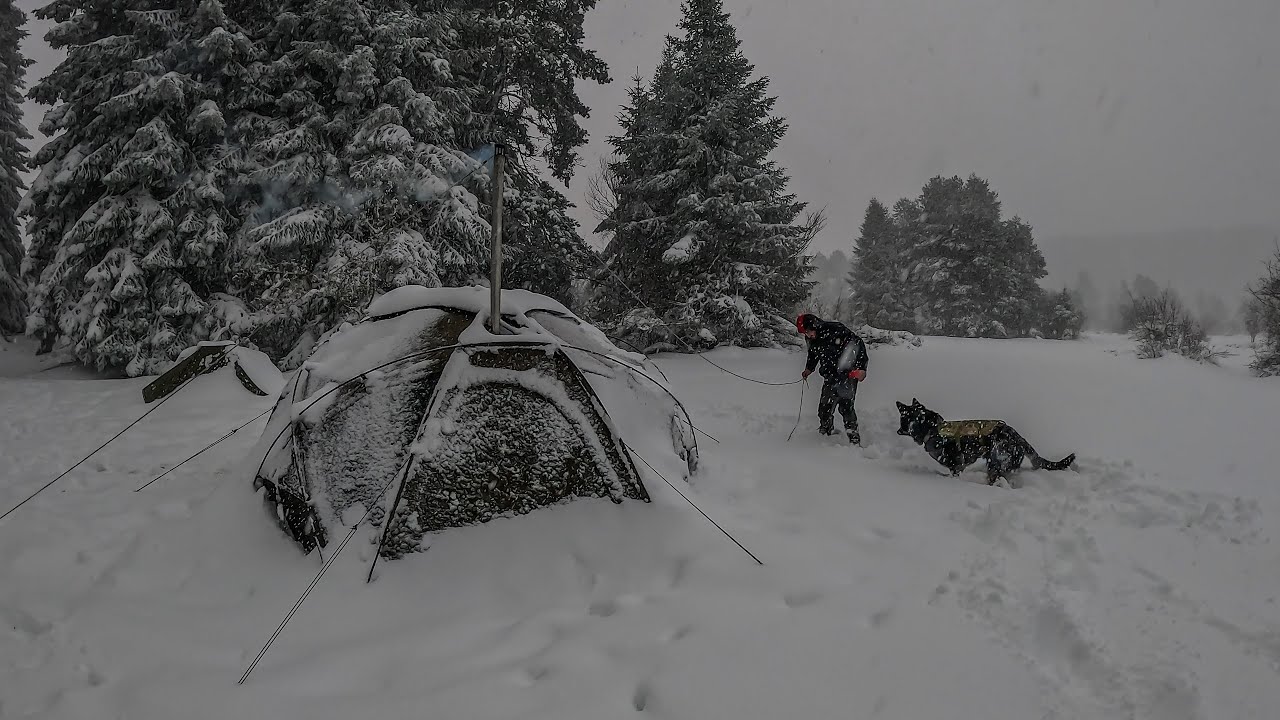 Caught in a Snowstorm - Winter Camping in Very Bad Weather, Hot Tent ...
