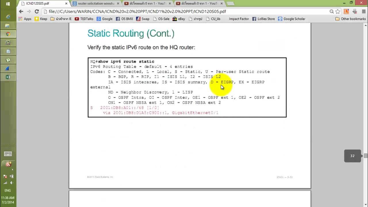 สอน CCNA ICND1 Module 5-3 Configuring IPv6 routing - YouTube