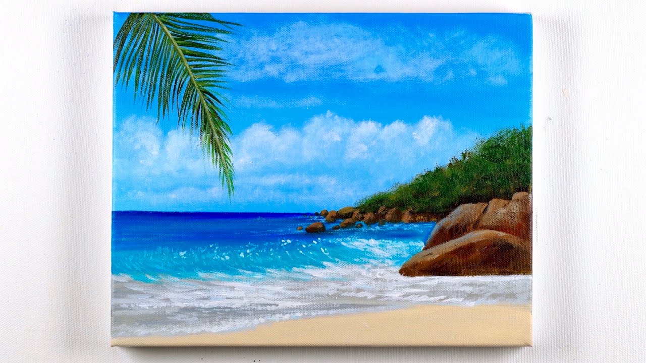 Seascape Painting | Easy Beach Painting | Acrylic Painting Step by Step ...