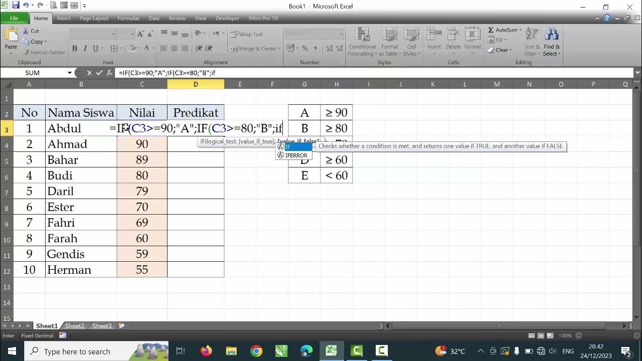belajar fungsi if pada microsoft excel - YouTube