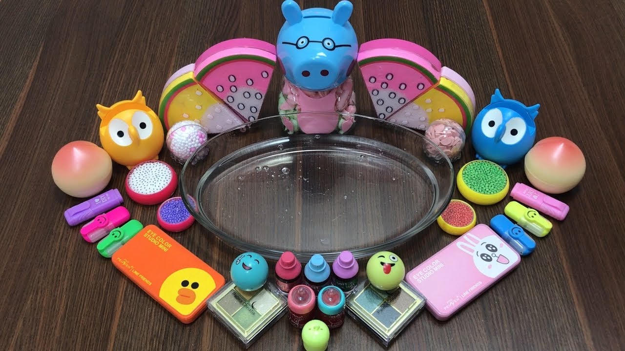 Peppa Pig Slime | Mixing Makeup and Floam into Clear Slime | Satisfying ...